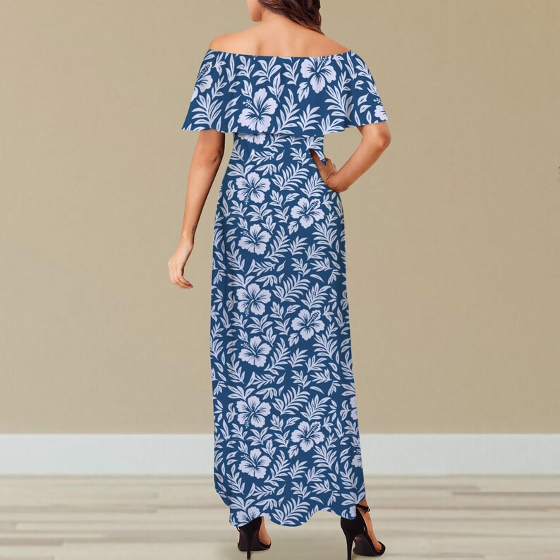 Navy Hibiscus Couple Outfit – Matching Off-shoulder Maxi Dress ...