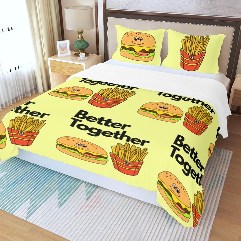 Burger and Fries Duvet Cover Set(2 Colors) – Fun Food-themed Bedding ...