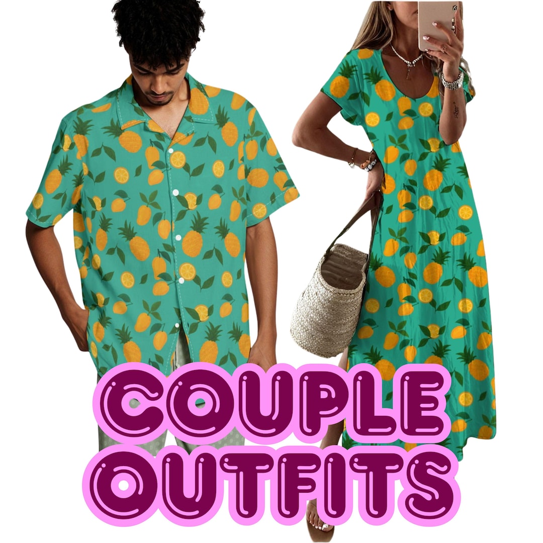 Tropical Fruit Couple Outfit – Women’s Maxi Dress & Men’s Aloha Shirt ...