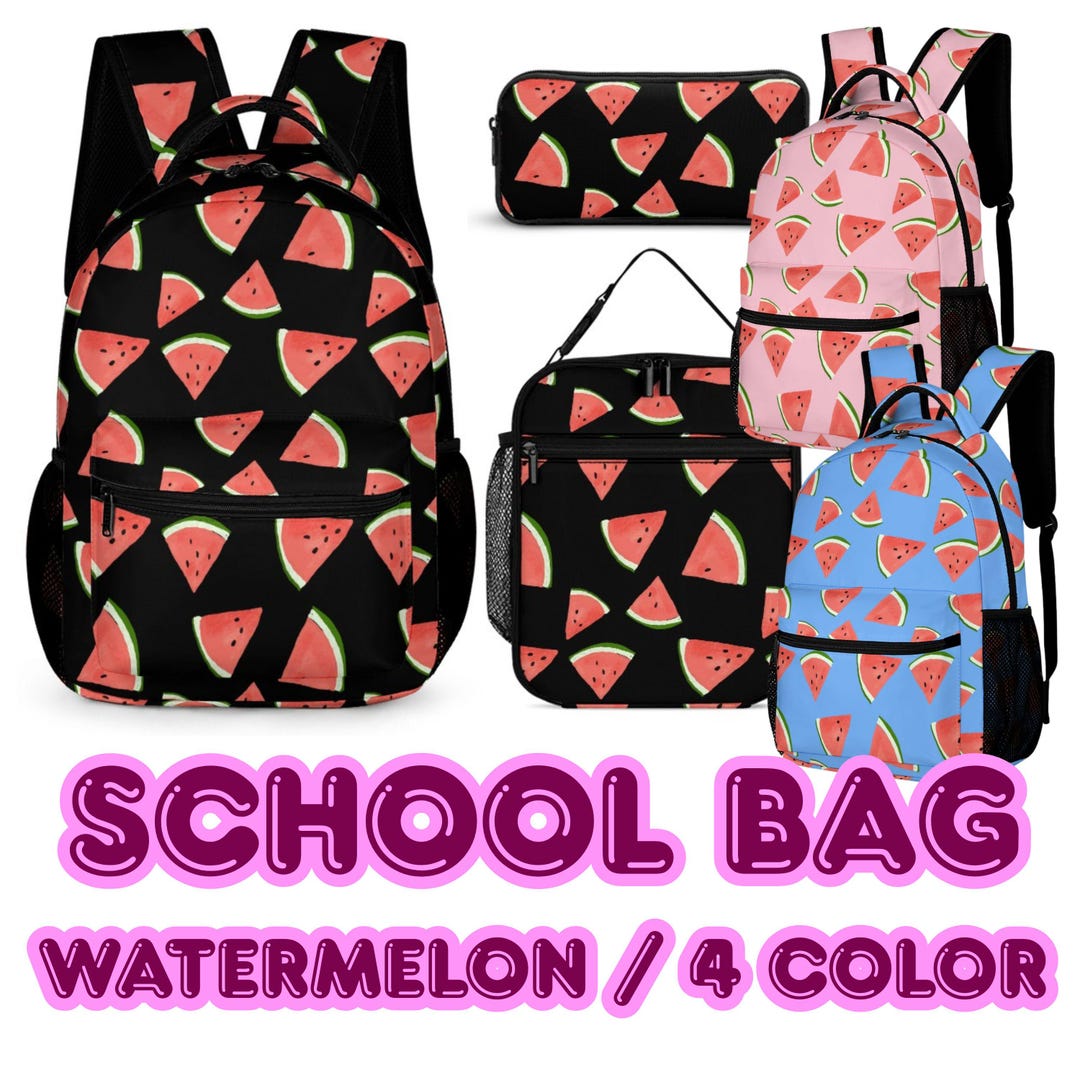 Watermelon School Bag Set – Backpack, Lunch Bag & Pencil Case | Black ...