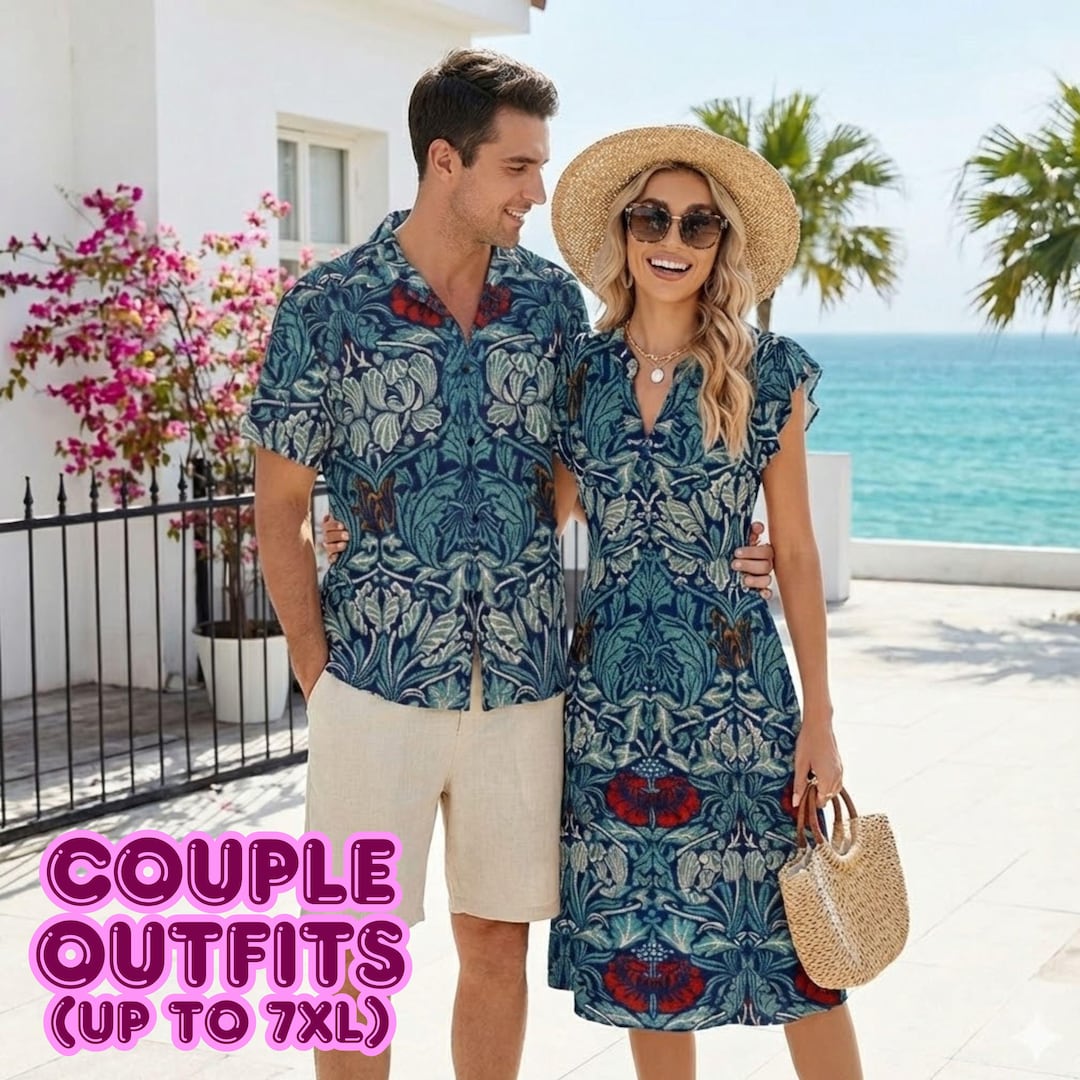 Vintage Botanical Couple Outfit – Matching William Morris Inspired Midi ...