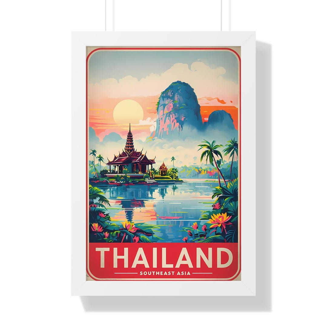 Vibrant Thailand Travel Poster, Framed Art, Vintage Decor, Southeast ...