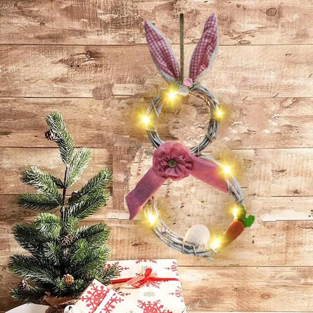 Rabbit Garland Easter Rattan Ring With Lights Rabbit Ears - Etsy