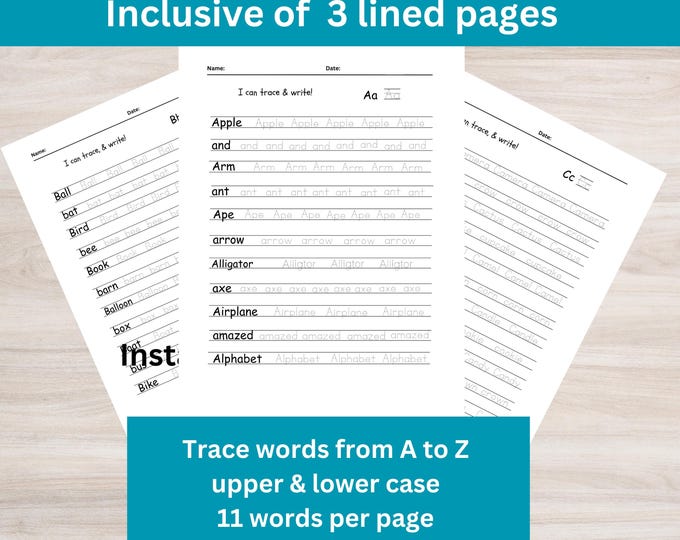 24 Printable Trace the Words Worksheet! Alphabetical, A-Z, Capital and ...