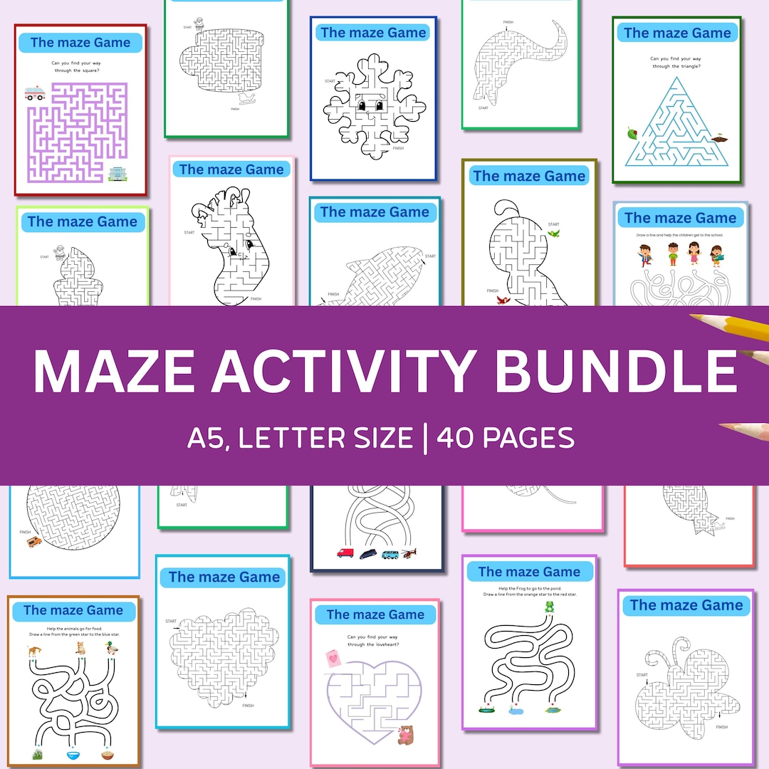 Maze Activity Bundle | Printable Activity Book | Digital Puzzle Pages ...