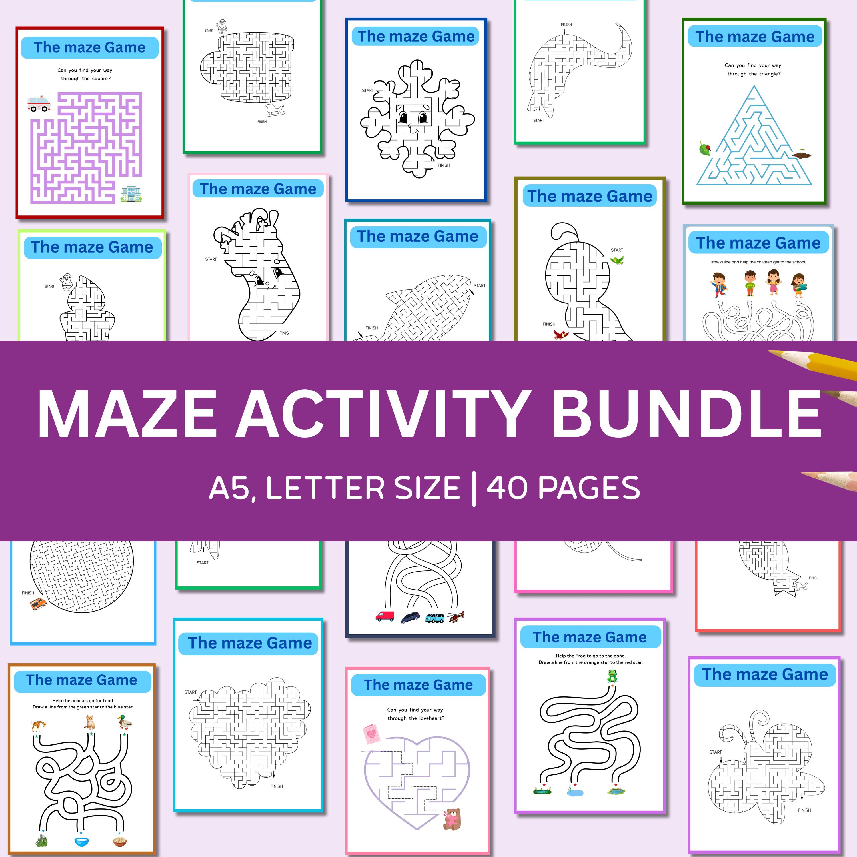 Maze Activity Bundle | Printable Activity Sheet Book | Digital Puzzle ...