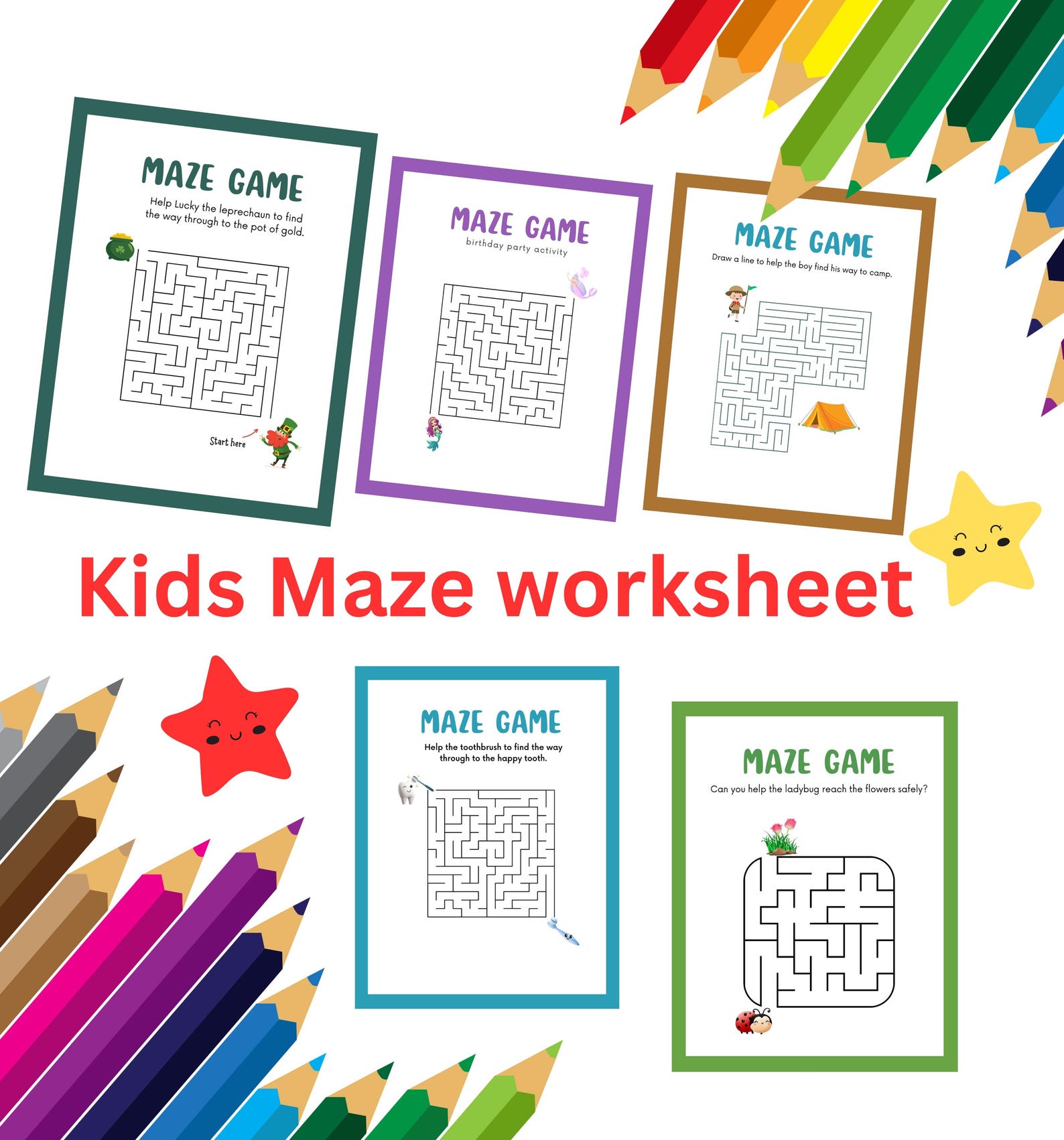 Printable Kids Maze Activity Worksheets| Maze for Kids| Maze Coloring ...