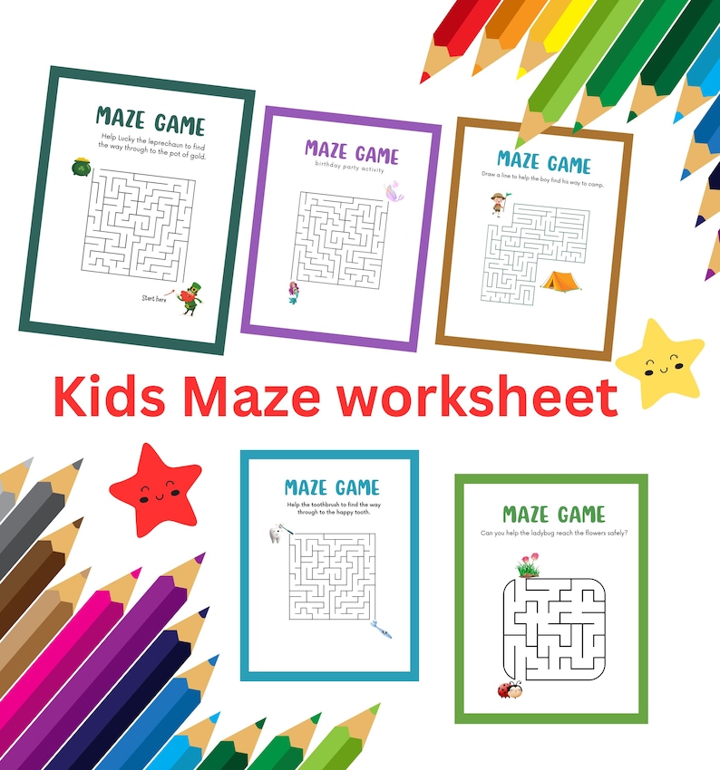 Printable Kids Maze Activity Worksheets| Maze for Kids| Maze Coloring ...