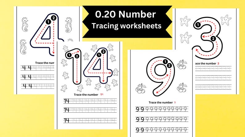 Number Tracing Worksheets 0–20, Number Formation Flashcards Printable ...
