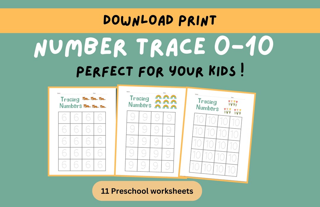 0-10 Number Tracing Worksheets for Kindergarten - Etsy