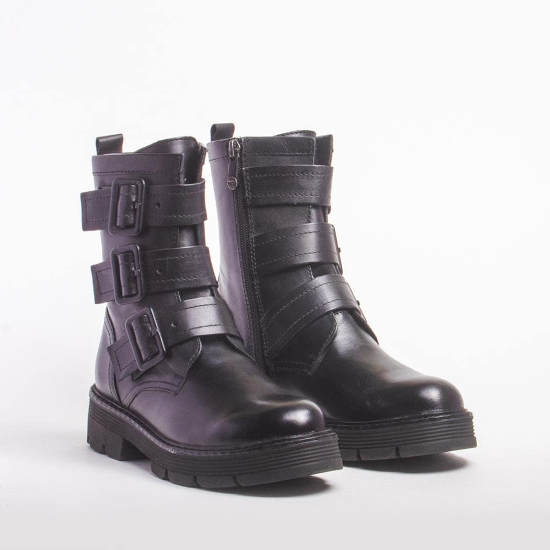 Men’s Black Strap Combat Boots | Mid-calf Zip-up Fashion Boots ...