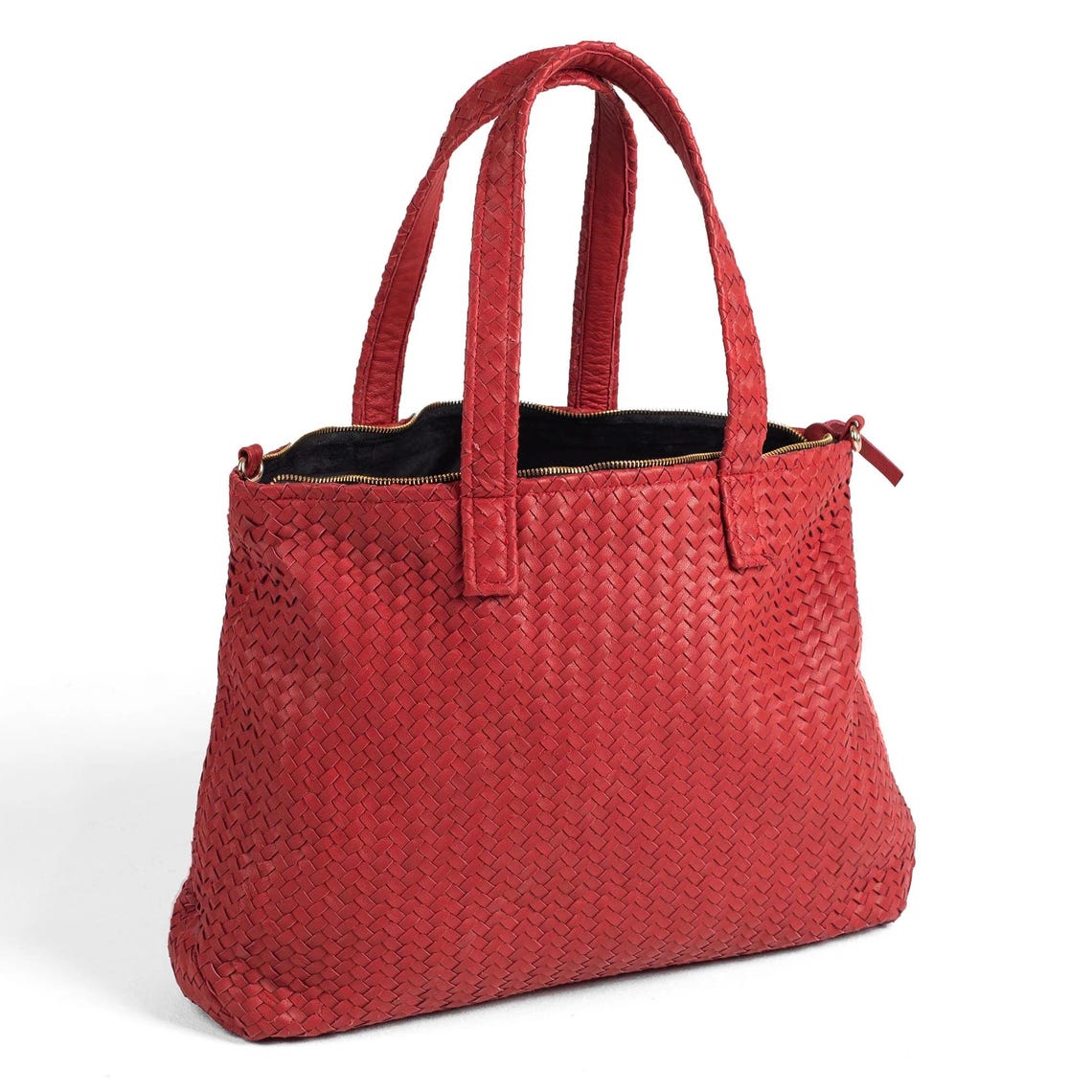 Handmade Woven Leather Tote Bag – Elegant Red Shoulder Handbag - Etsy