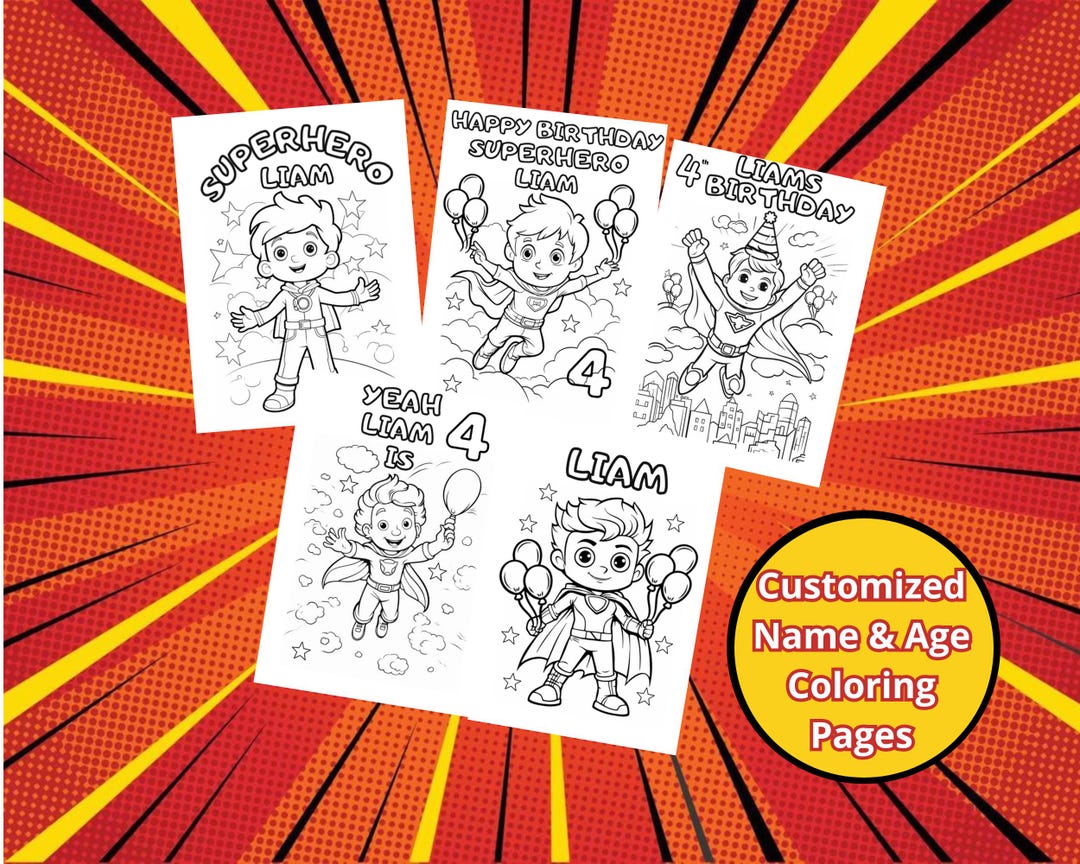 Personalized Superhero Birthday Coloring Pages for Kids, Custom ...