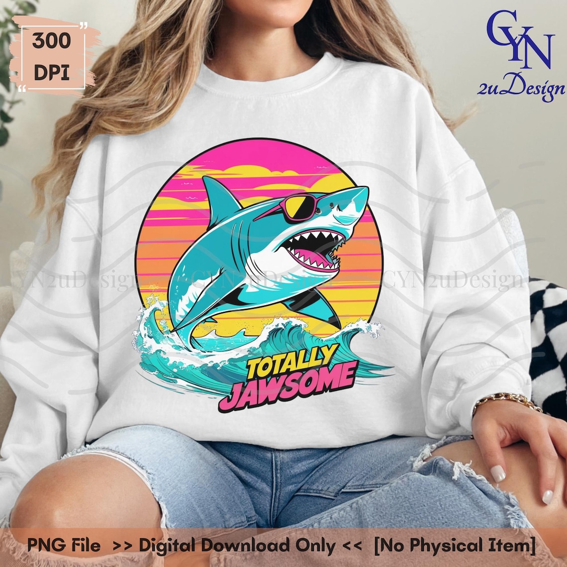 Totally Jawsome Shark PNG | Retro Surf Clipart for Sublimation, Beach ...