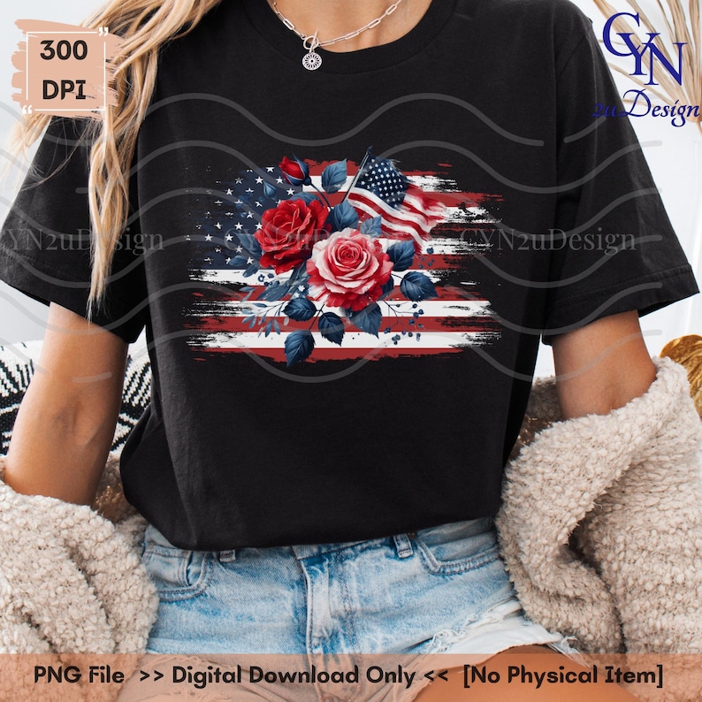 Patriotic Rose PNG: American Flag Floral Clipart (digital Download) - Etsy