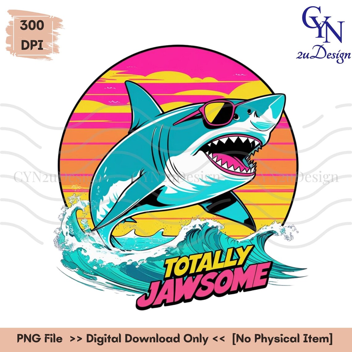Totally Jawsome Shark PNG | Retro Surf Clipart for Sublimation, Beach ...