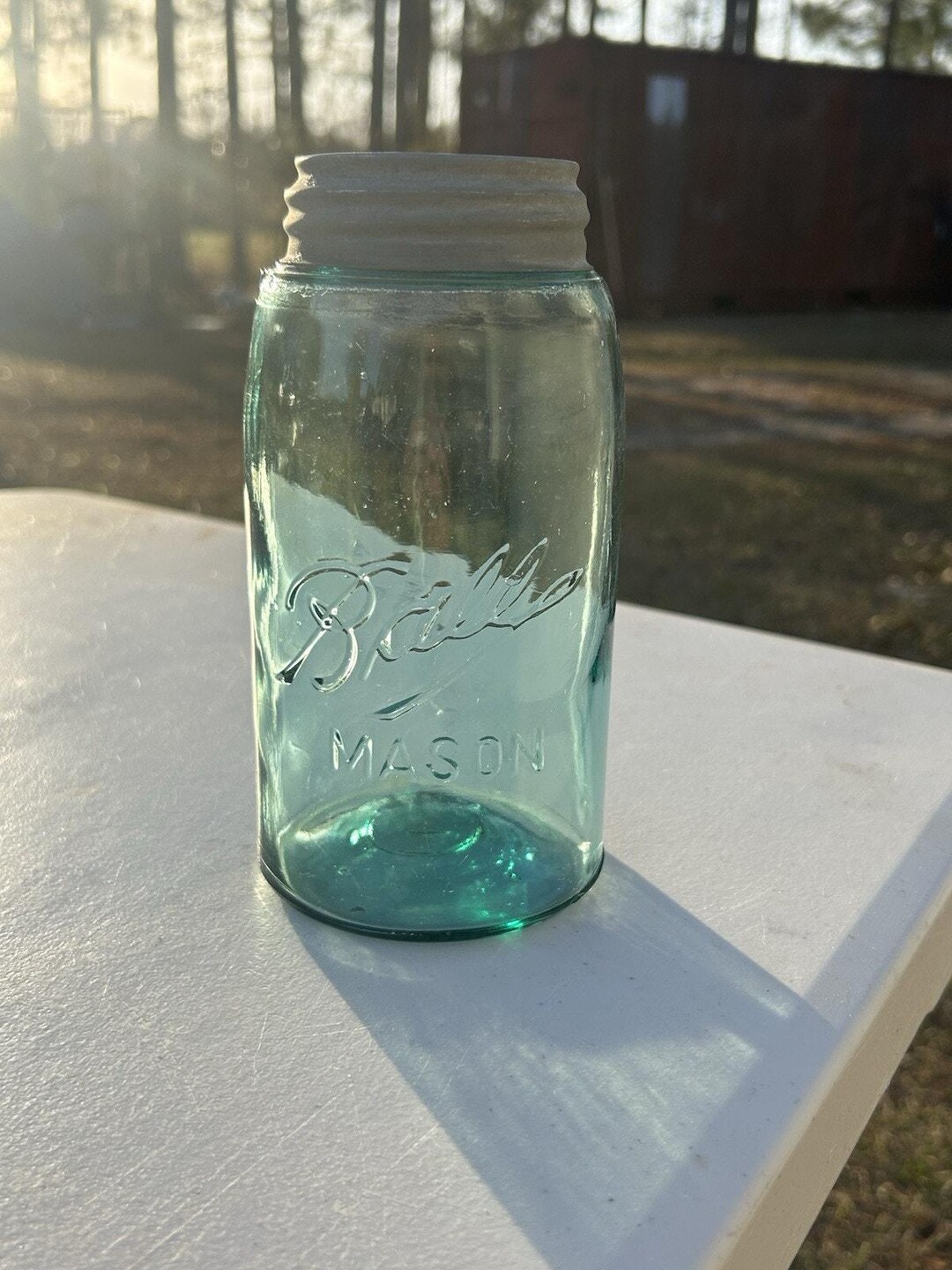 Rare Ball Mason Jar Triple L 1900-1910 Blue Glass Quart Vintage Antique ...