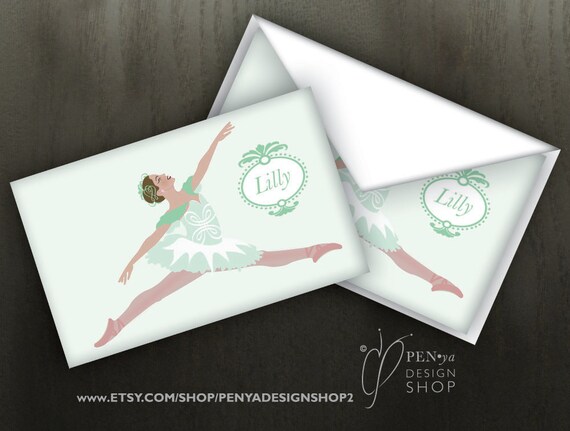 Items similar to Ballet Dancer in Green: Invitation Card or Notecard ...