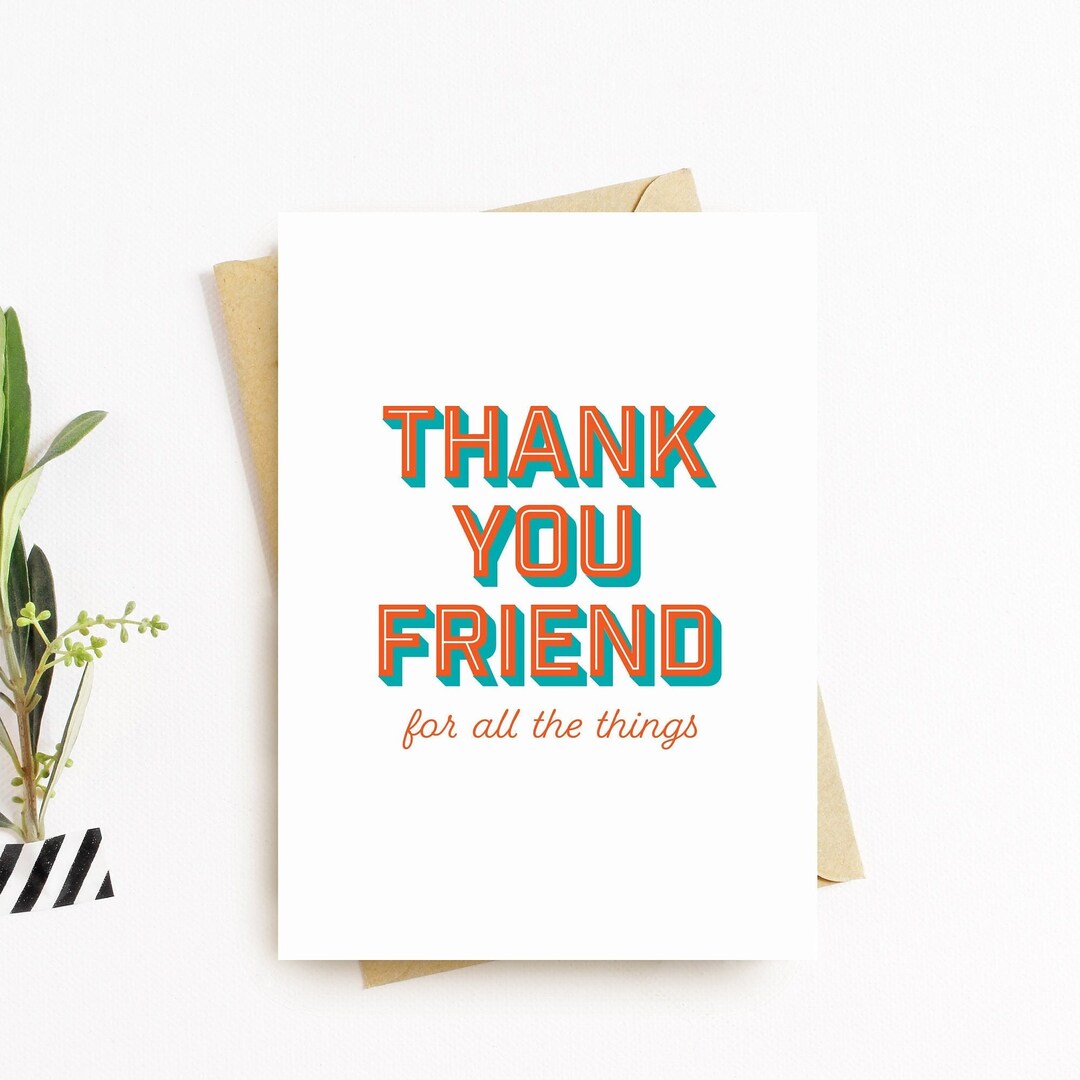 Thank You Card for Friend - Thank You Card, Cheerful Thank You, Simple ...