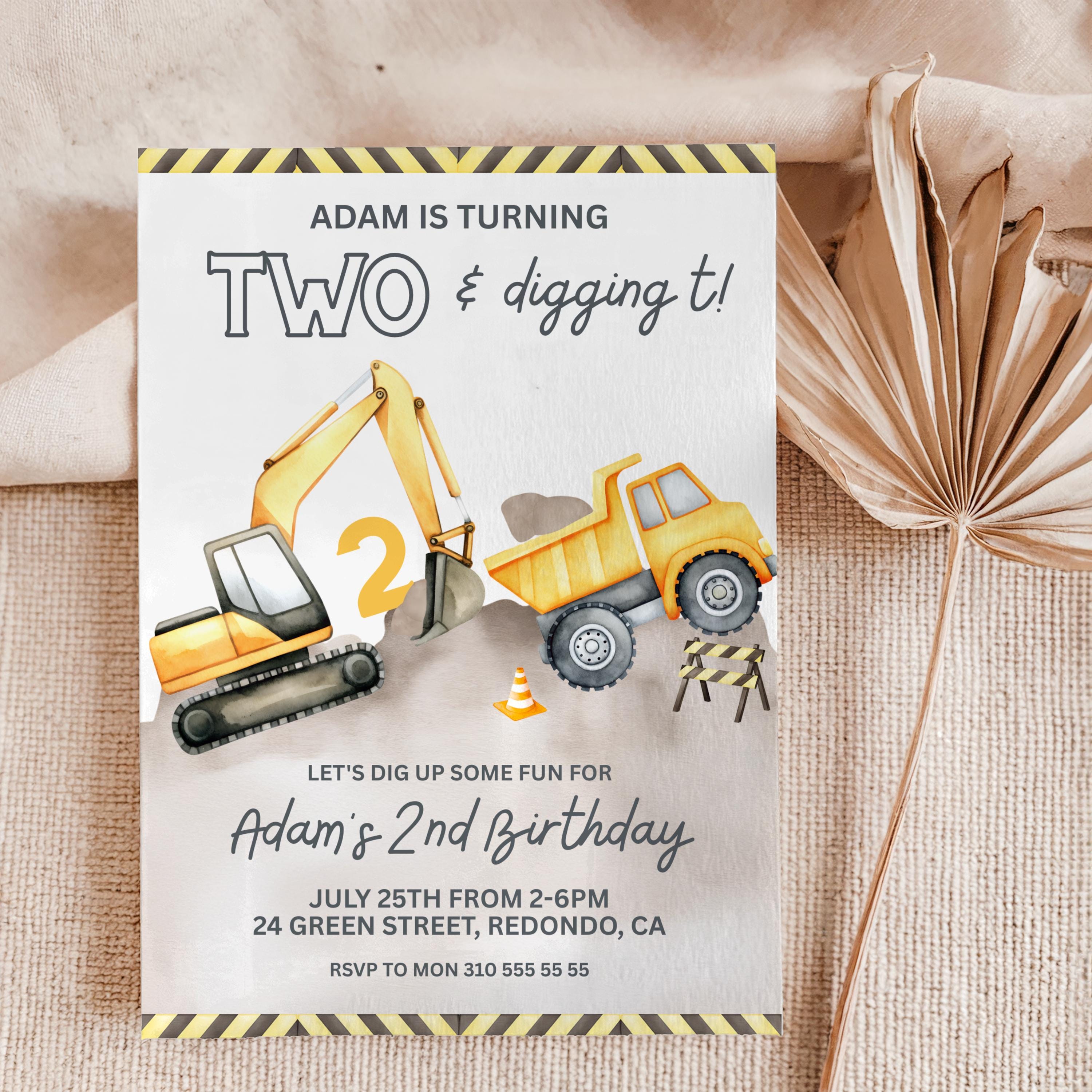 Construction 2nd Birthday Invitation, Two and Digging It Invite ...