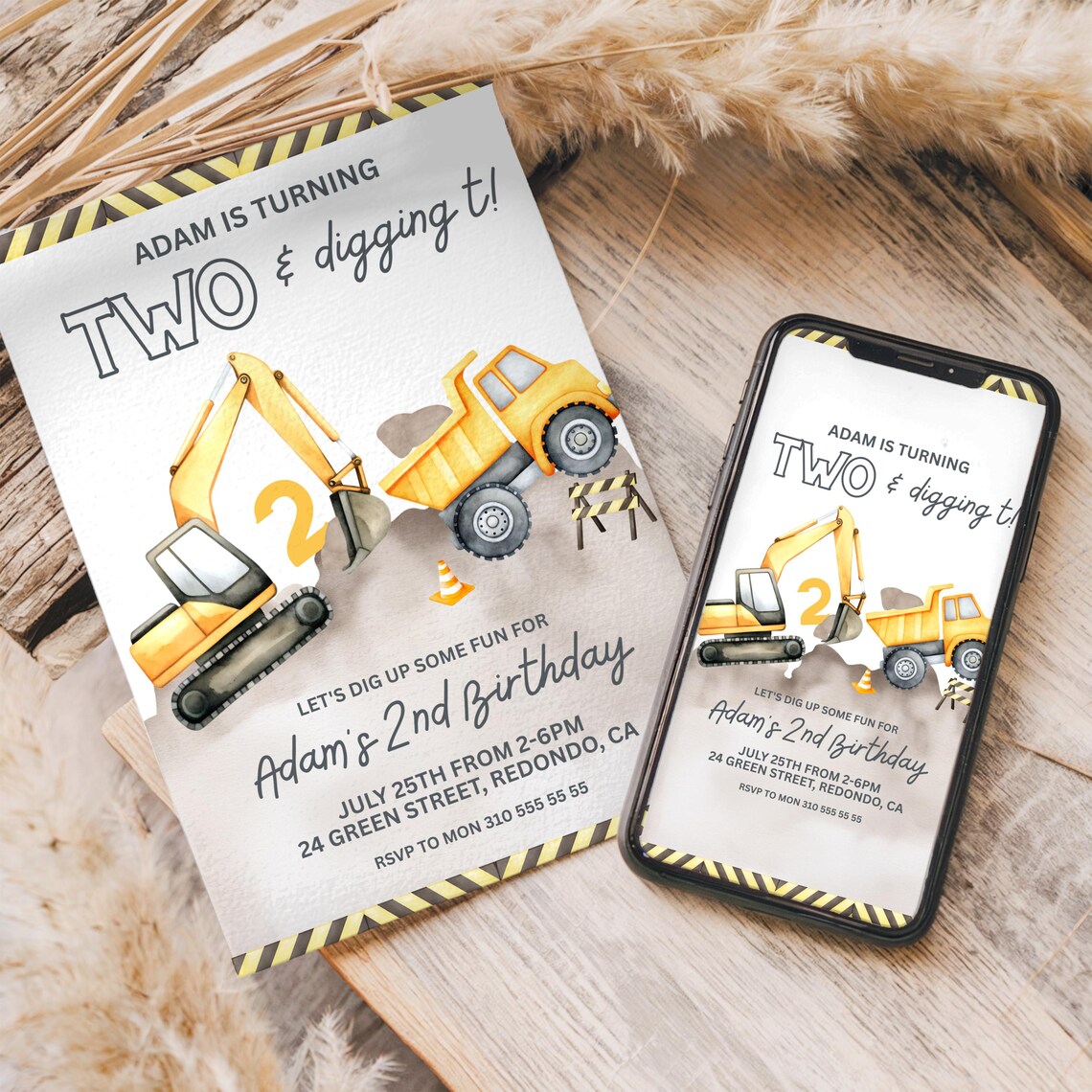 Construction 2nd Birthday Invitation, Two and Digging It Invite ...