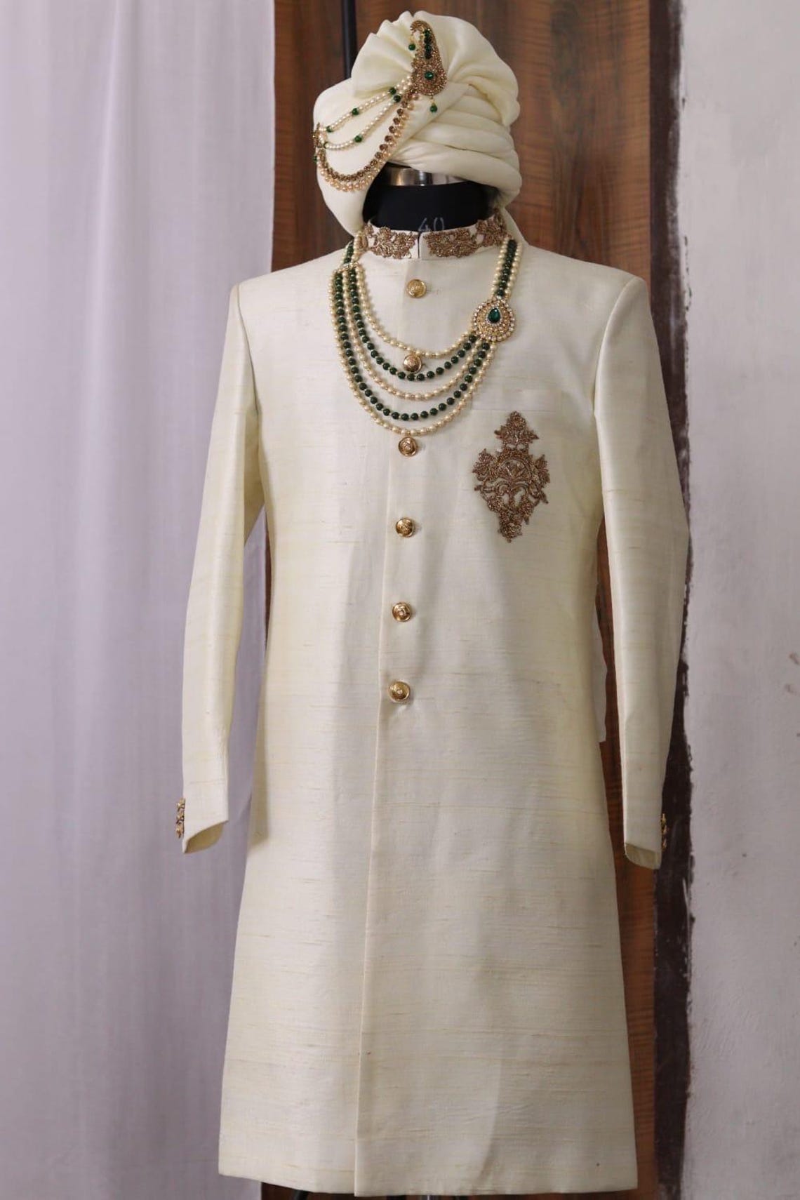 Ivory Silk Sherwani / Grooms Sherwani / Bridal Sherwani / Hindu Wedding ...