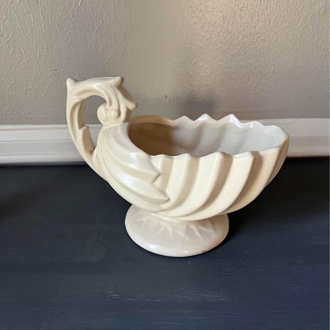 Vintage Mccoy Pottery Pedestal Shell White Planter - Etsy