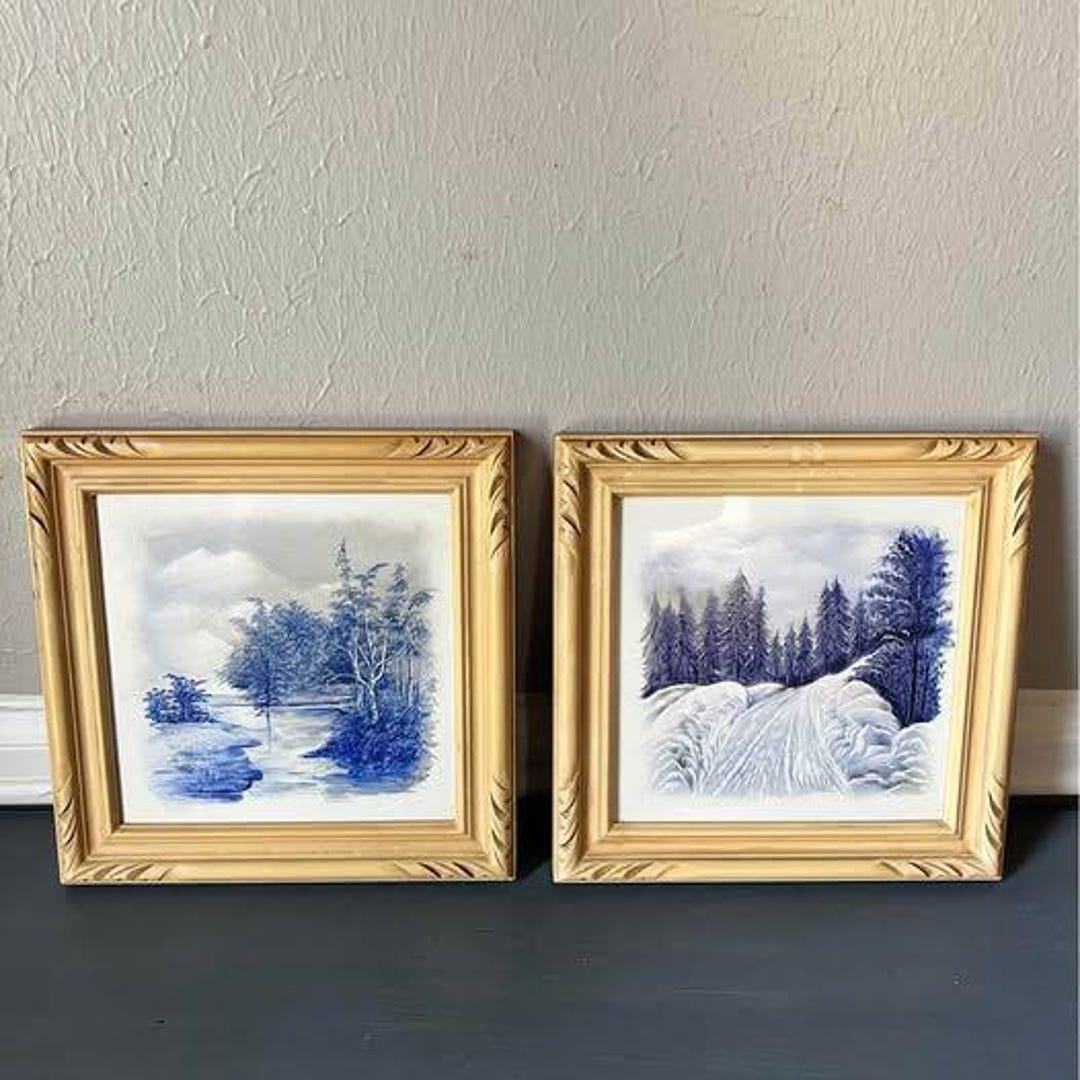 Set of 2 Ceramic Tiles With Woodland Scenes Framed in Hand-carved ...