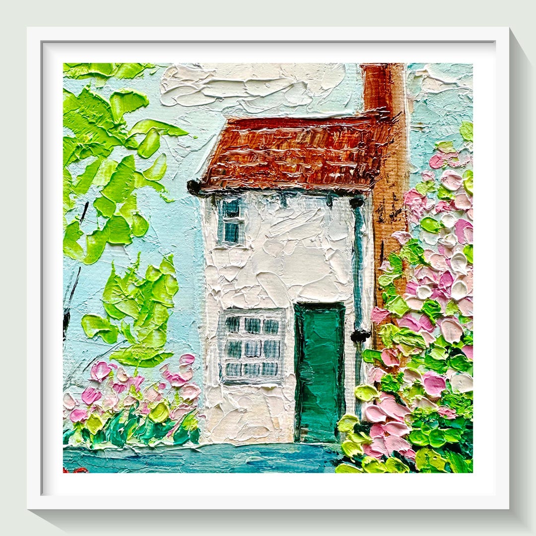White Cottage Oil Painting "white Cottage-3"original Small Hose Art/4x4 ...