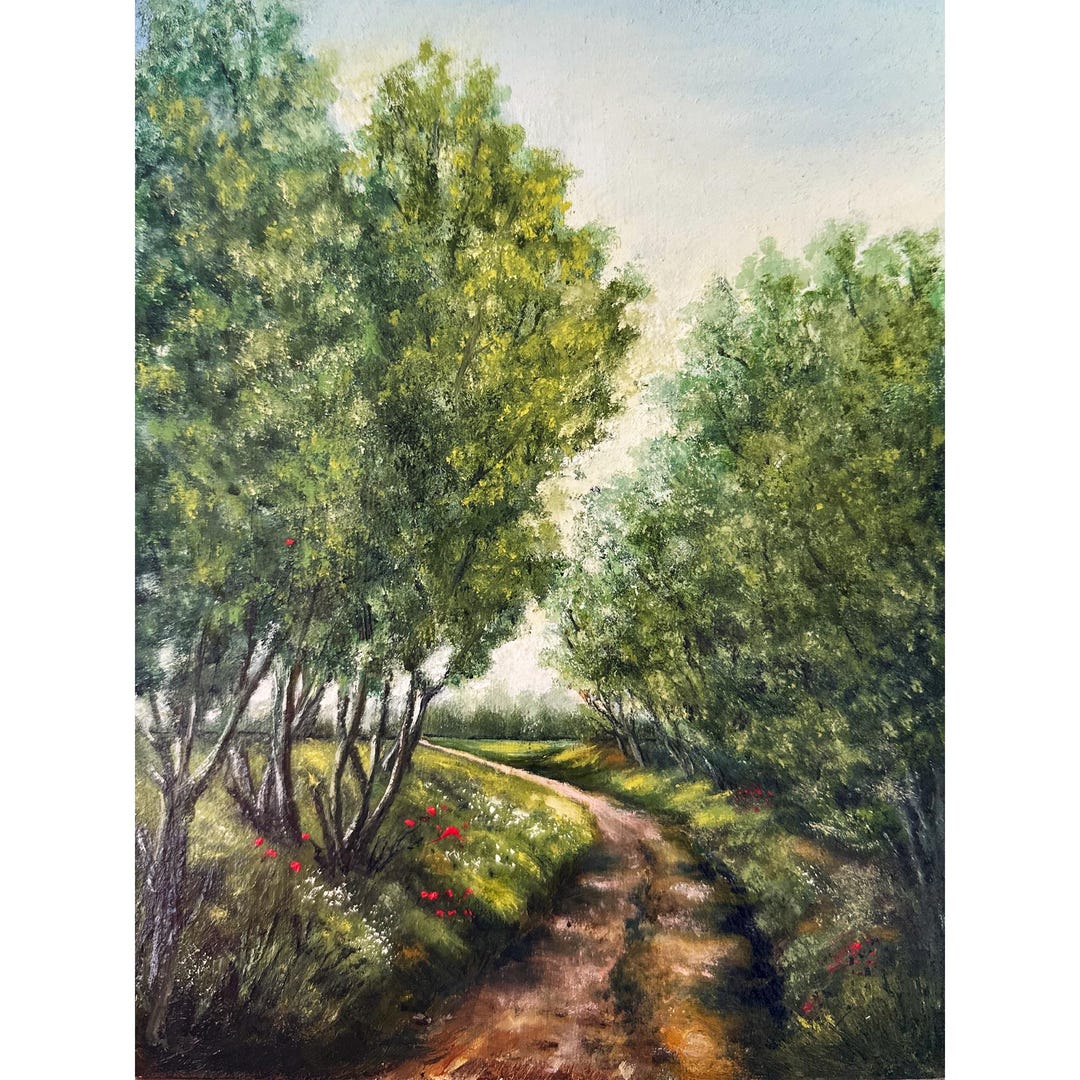 Forest Path, Texture Oil Painting, Green Landscape, Nature Art ...