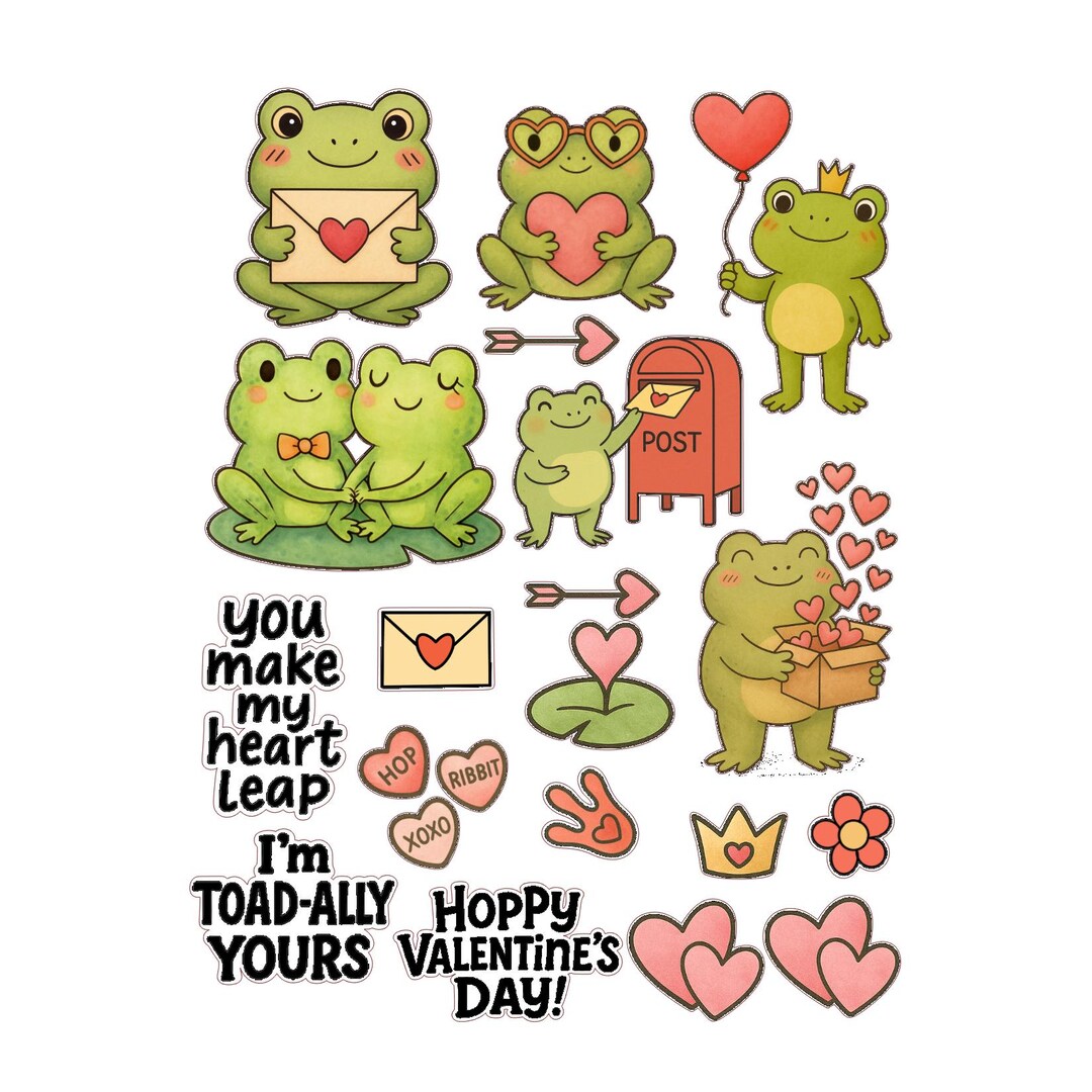 Froggy Love – Digital Stamp Set | Colored & Line Art | Valentine’s ...