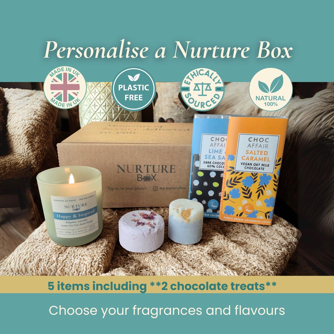 Personalised Pamper Gift Box (5 Item): Soy Candle, Bath Treats ...