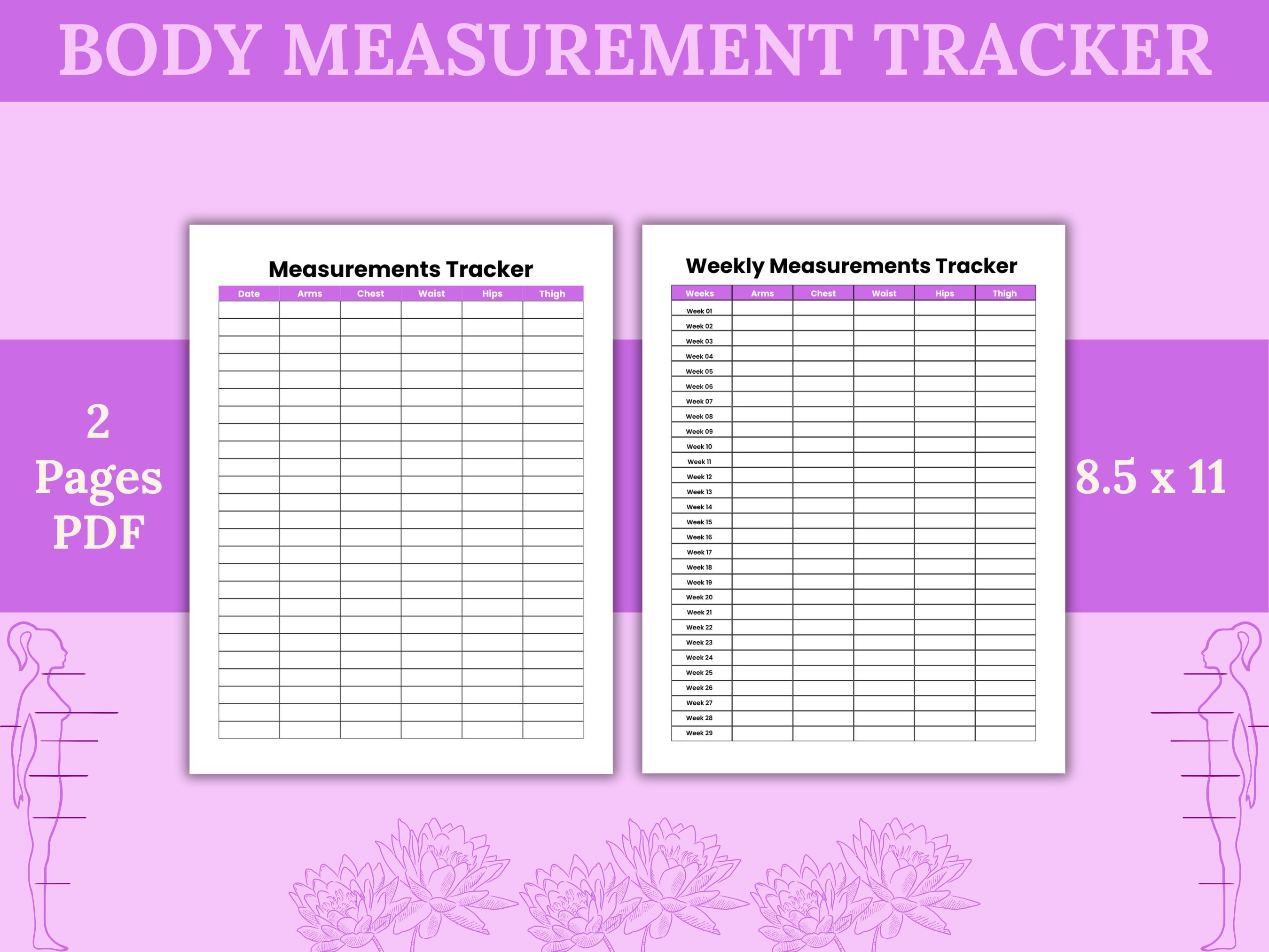Printable Measurement Tracker | Body Progress Log | Weekly & Monthly ...
