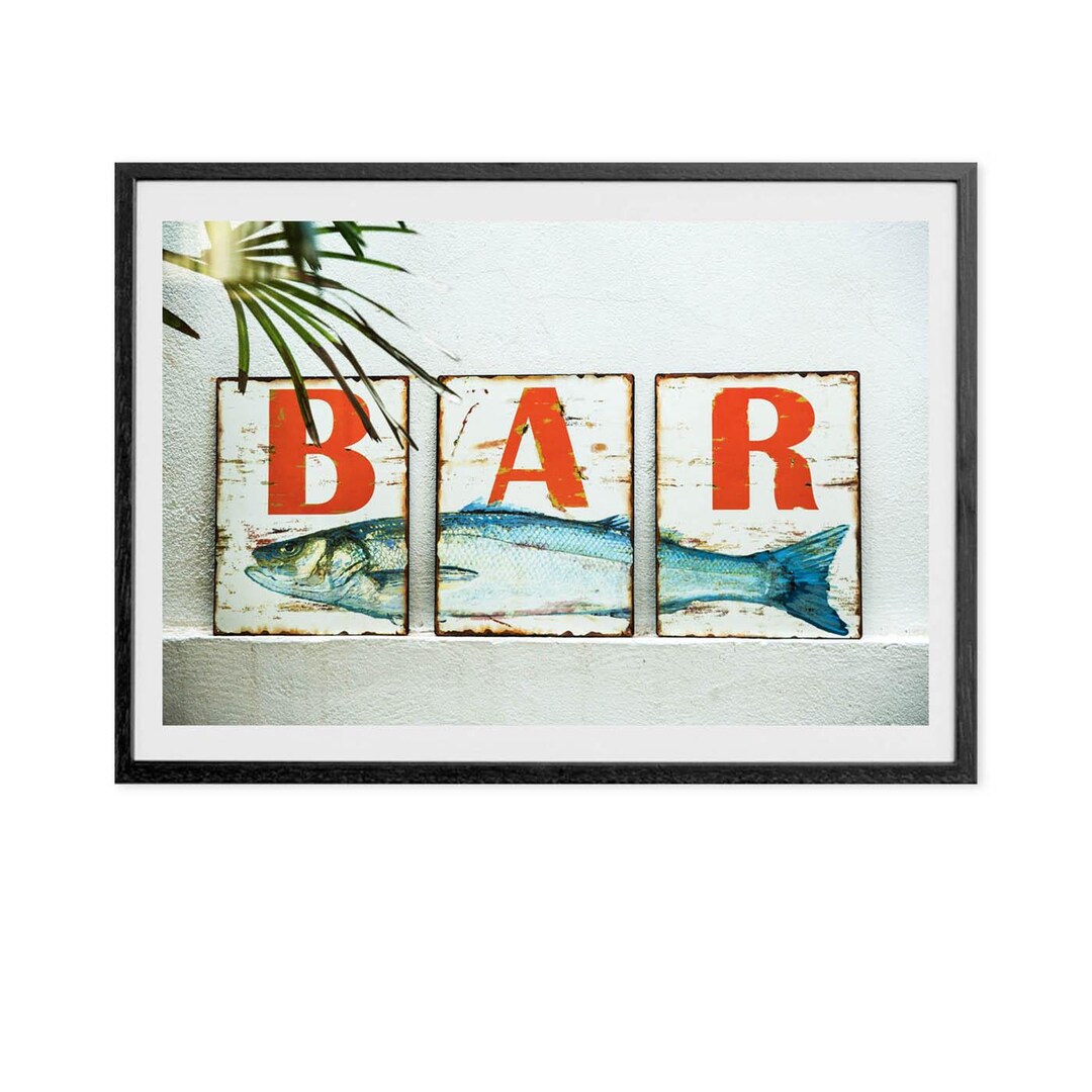 Mediterranean Beach Bar Art Print, Fish Typography, Spain Photography ...
