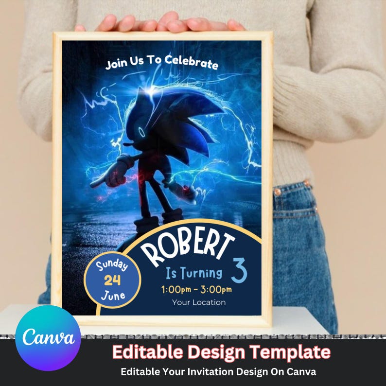 Sonic Editable Birthday Invitation | Hedgehog Party Invitation Template ...