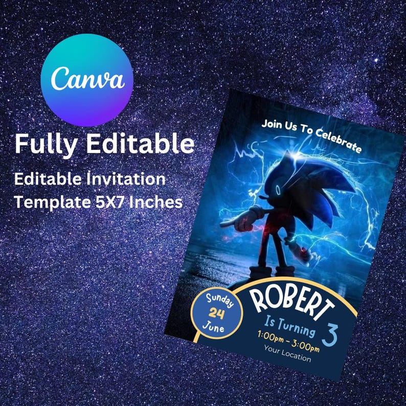 Sonic Editable Birthday Invitation | Hedgehog Party Invitation Template ...