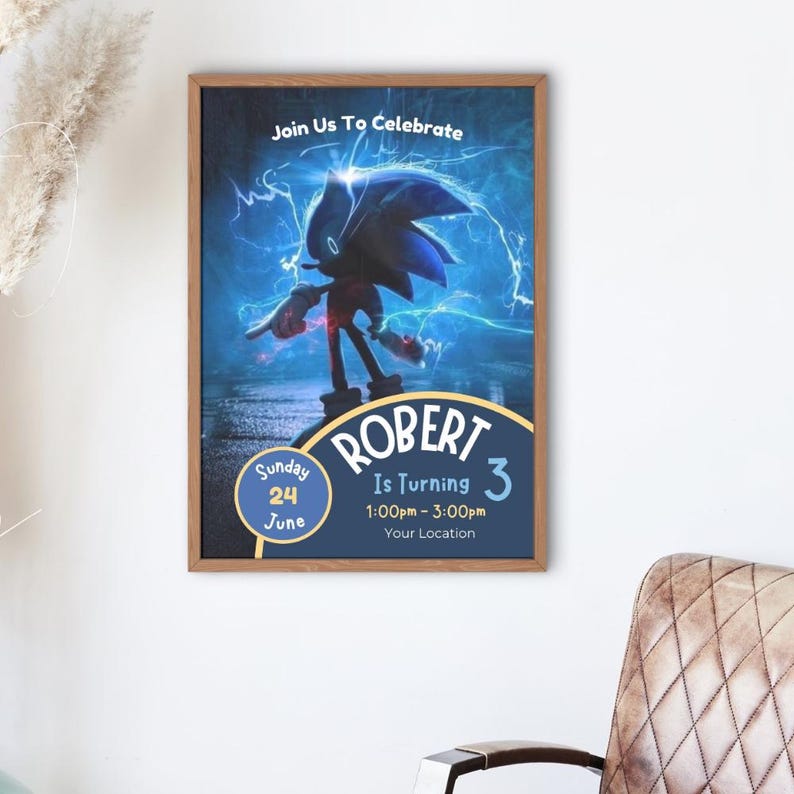 Sonic Editable Birthday Invitation | Hedgehog Party Invitation Template ...