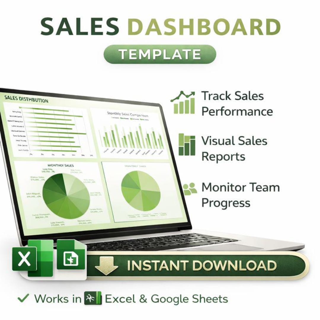 Sales Dashboard Spreadsheet Google Sheets & Excel | Small Business ...