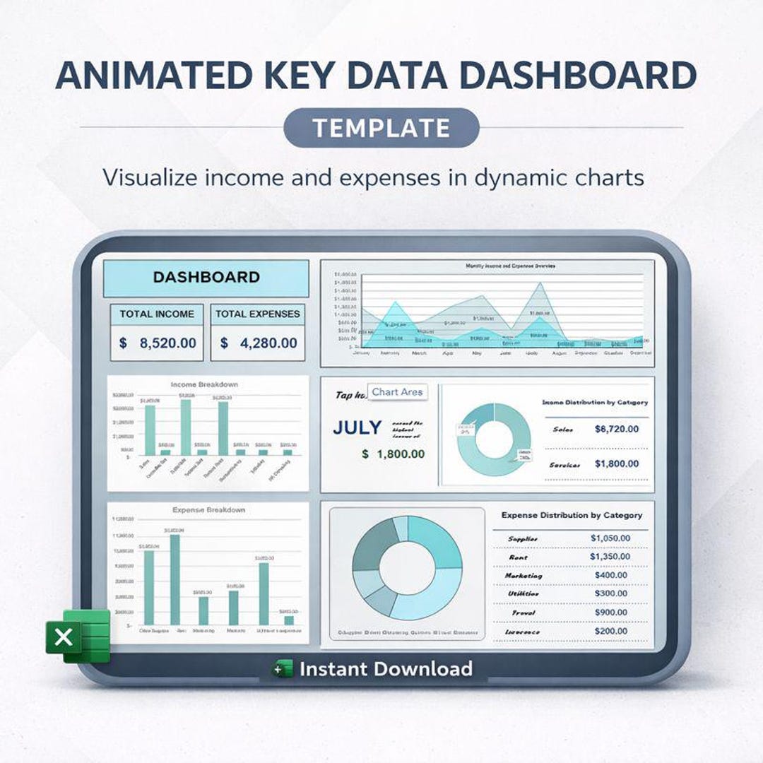 Animated Excel Dashboard Template | Income & Expense Tracker (instant ...