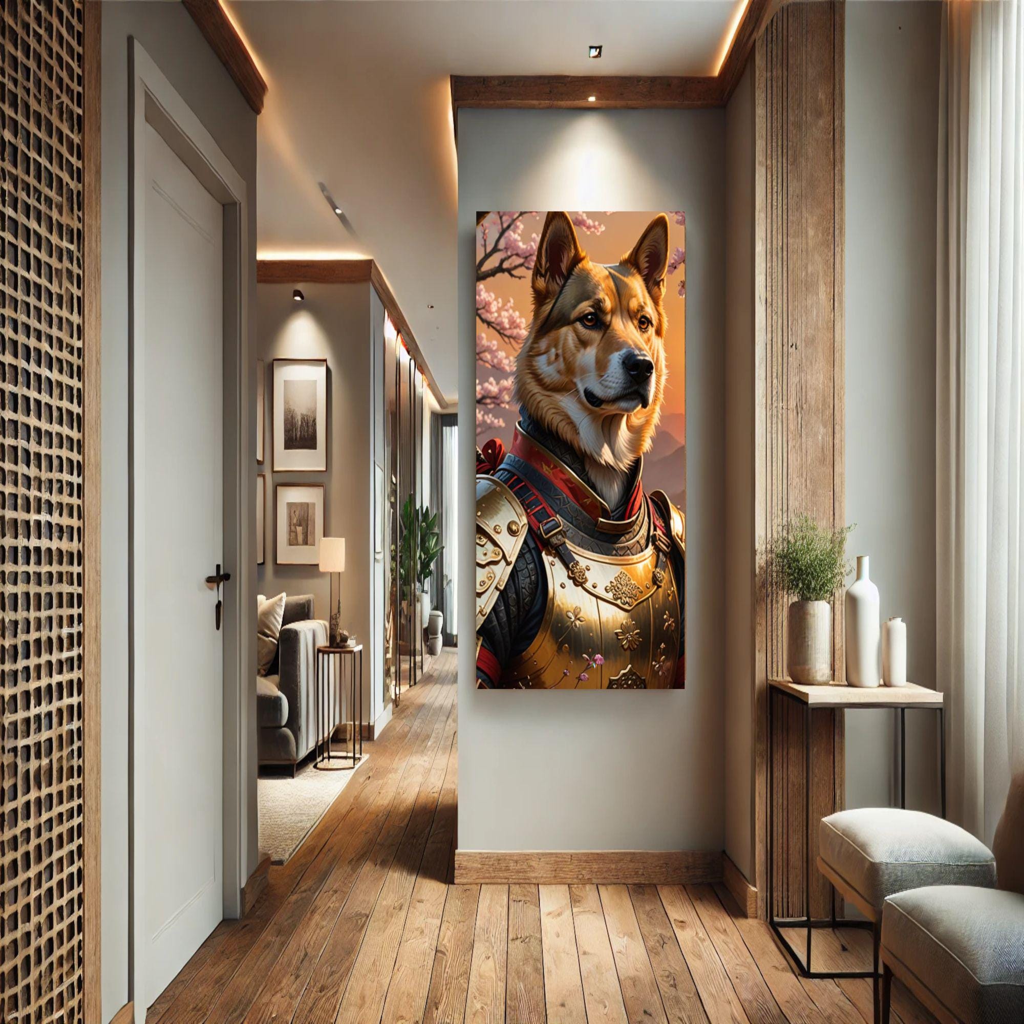 Samurai Dog Wall Art – Japanese Warrior Dog Print, Cherry Blossom ...