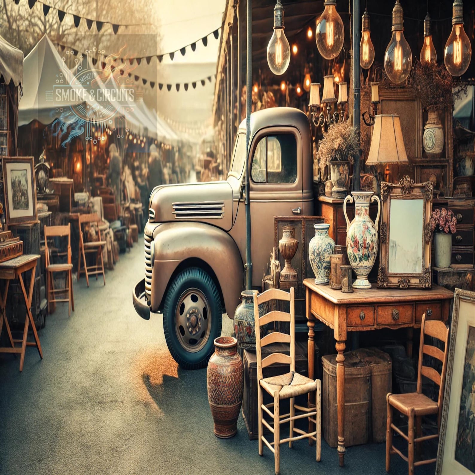 Vintage Flea Market Wall Art – Retro Truck Printable, Rustic Antique ...