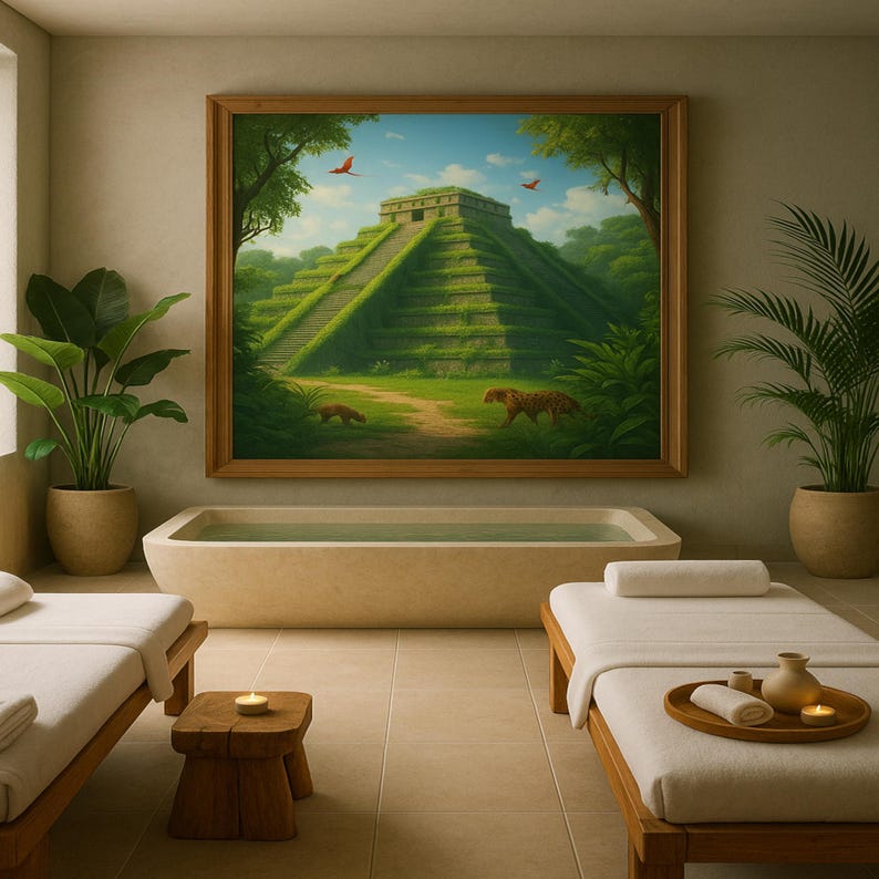 Mystical Mayan Temple in Jungle – Fantasy Pyramid Wall Print, Overgrown ...