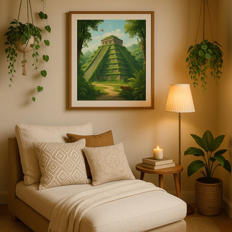 Mystical Mayan Temple in Jungle – Fantasy Pyramid Wall Print, Overgrown ...