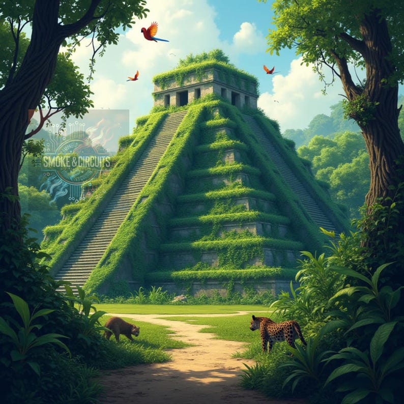 Mystical Mayan Temple in Jungle – Fantasy Pyramid Wall Print, Overgrown ...
