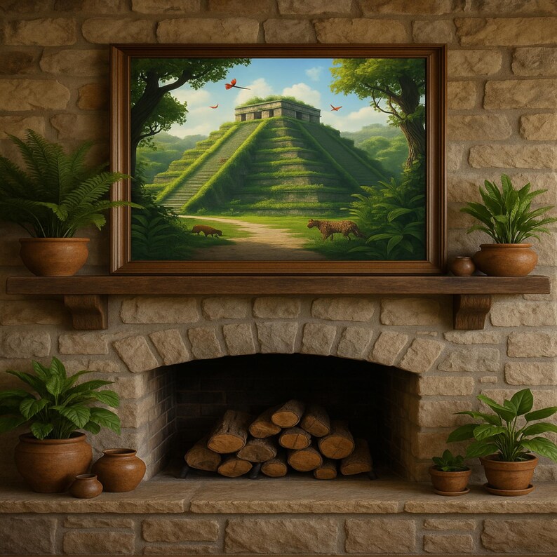 Mystical Mayan Temple in Jungle – Fantasy Pyramid Wall Print, Overgrown ...