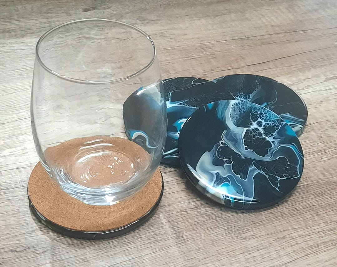 Acrylic Poured Coaster: Fluid Art, Cork Base, Resin Finish - Etsy
