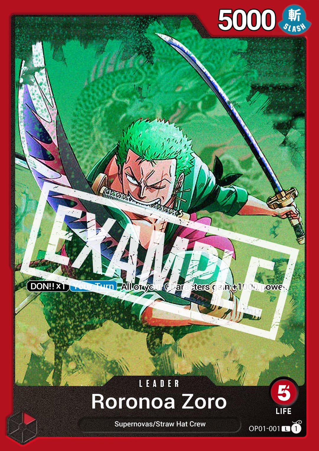 Roronoa Zoro, Leader OP01-001- Foil Proxy Card - Etsy