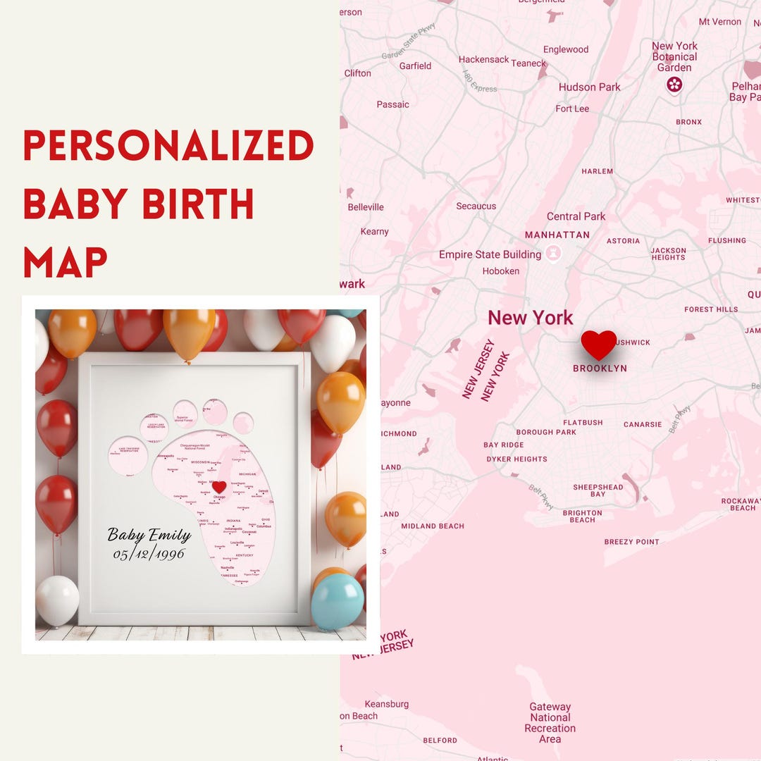 Baby Girl Birthplace Poster – Personalized Digital Map, Framed Design ...