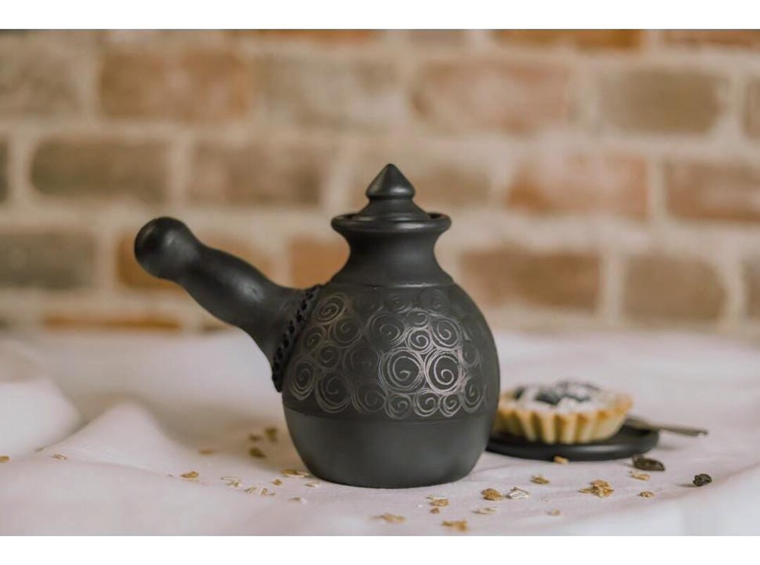 Handmade Black Clay Coffee Cezve: Traditional Turkish Coffee Pot (0.5L ...