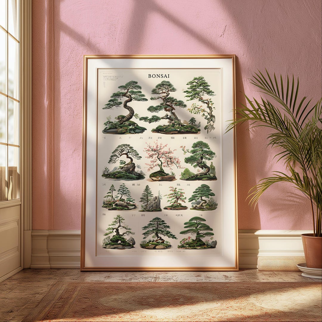 Japandi Bonsai Poster, Hokusai Style Art Print, Wall Decor, Minimalist ...
